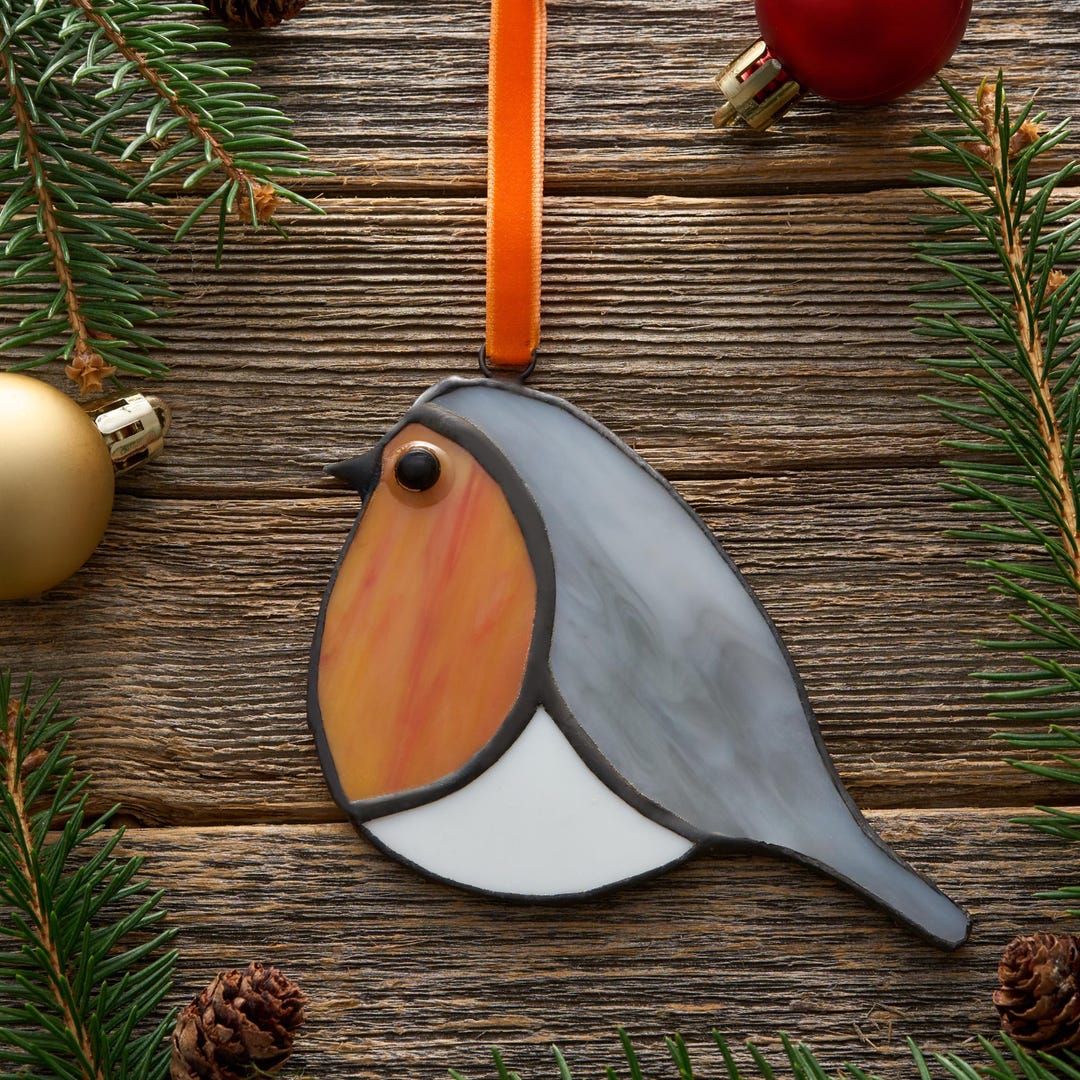Stained Glass Robin Ornament, Handcrafted Bird Christmas Decoration ...