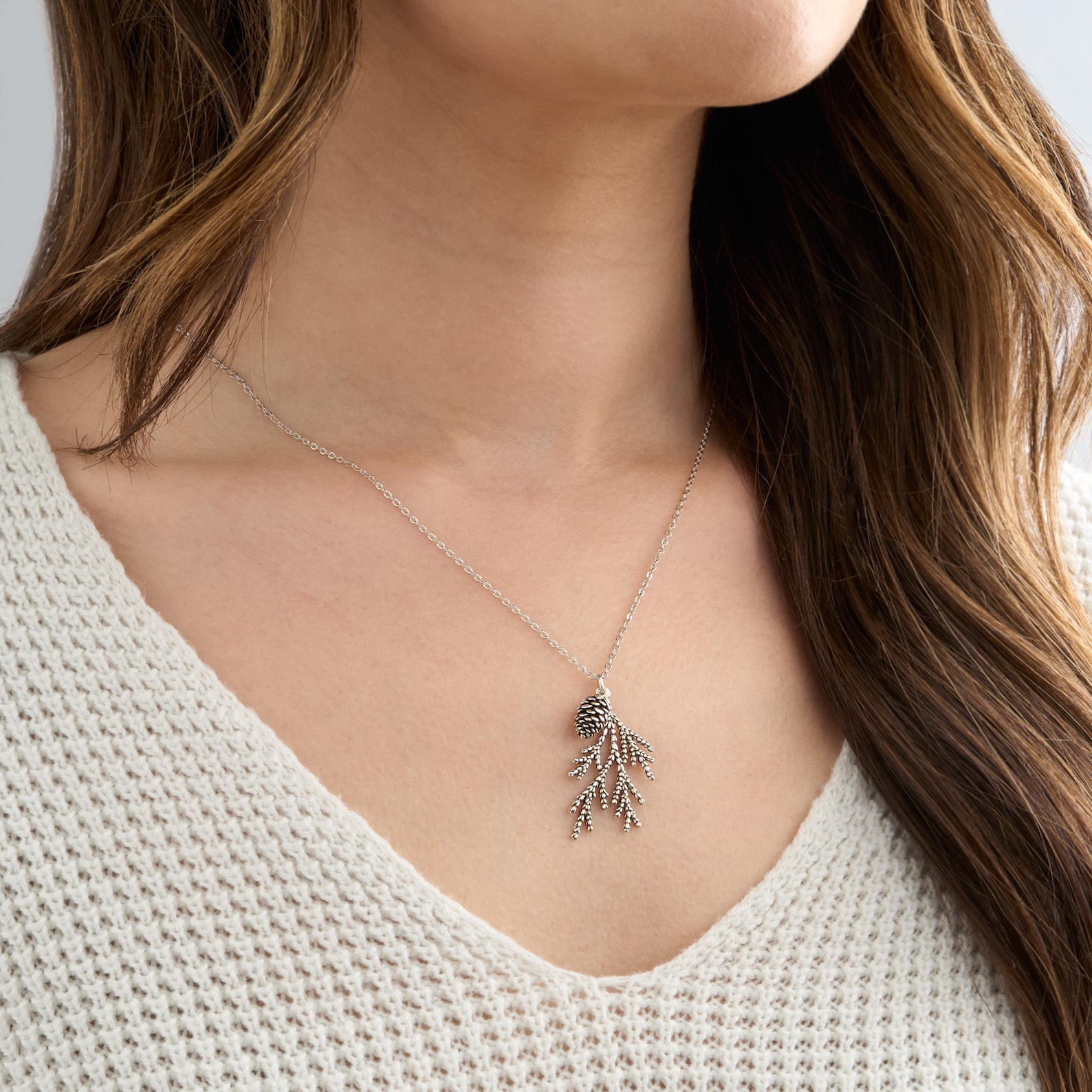 Pine Branch Necklace, Boho Branch Whimsical Tree Jewelry, Rustic Silver ...