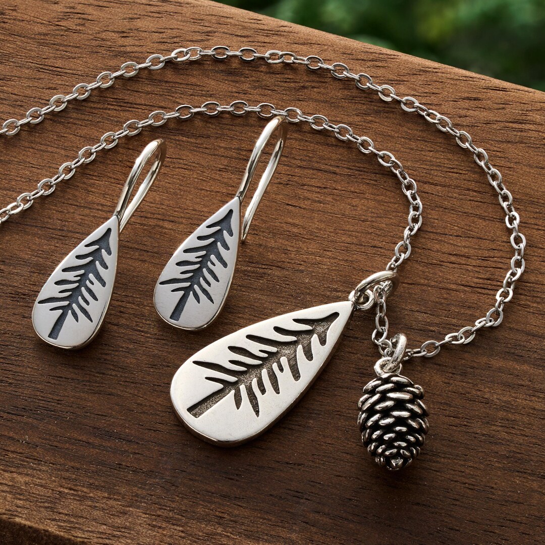 Pine Tree Jewelry Gift Set, Matching Pine Tree Necklace and Earrings ...