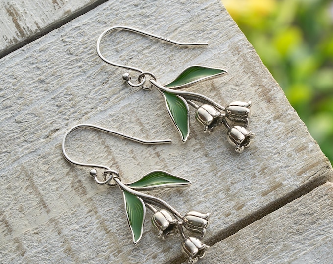 Floral Dangle Earrings, Gold Lily of the Valley Earrings, Birth Flower ...