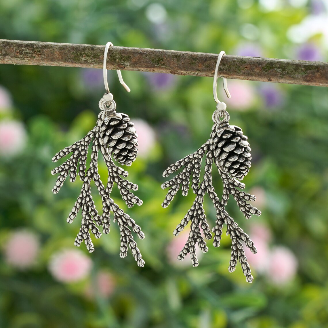 Pine Branch Earrings, Boho Branch Whimsical Tree Jewelry, Rustic Silver ...