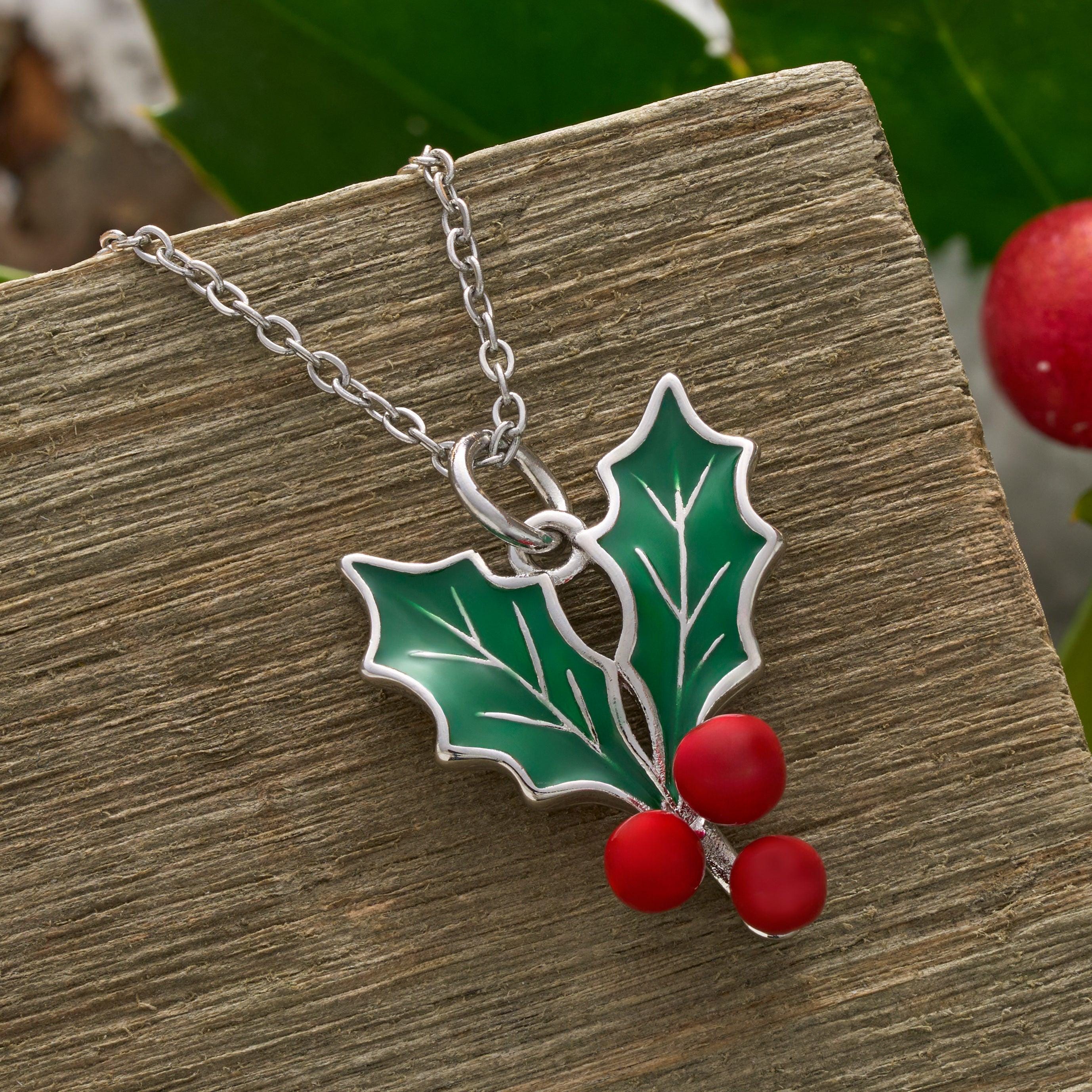 Enamel Holly Berry Jewelry Gift Set, Matching Necklace & Leverback ...