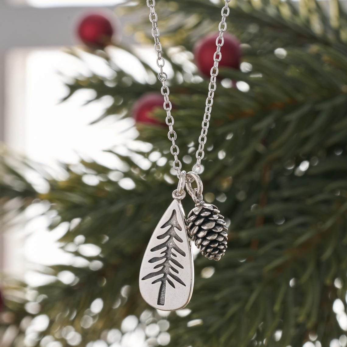 Pine Tree Jewelry Gift Set, Matching Pine Tree Necklace and Earrings ...