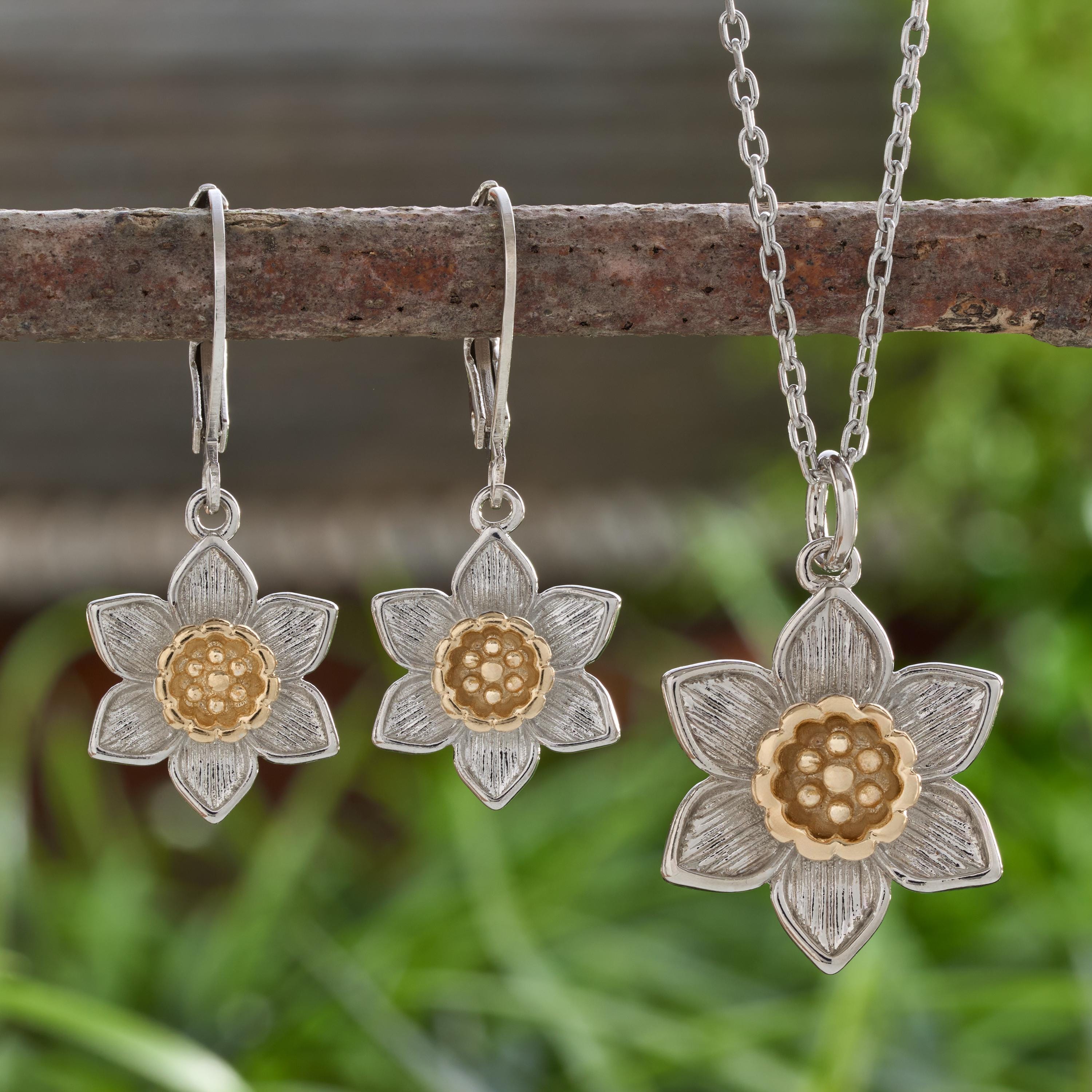 Daffodil Jewelry Gift Set, Matching Necklace & Earrings, Surgical Steel ...