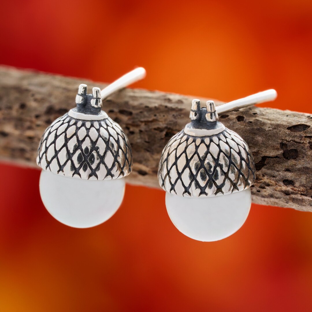 Sterling Silver Acorn Pearl Studs, Oak Tree Jewelry, Cute Acorn Jewelry ...