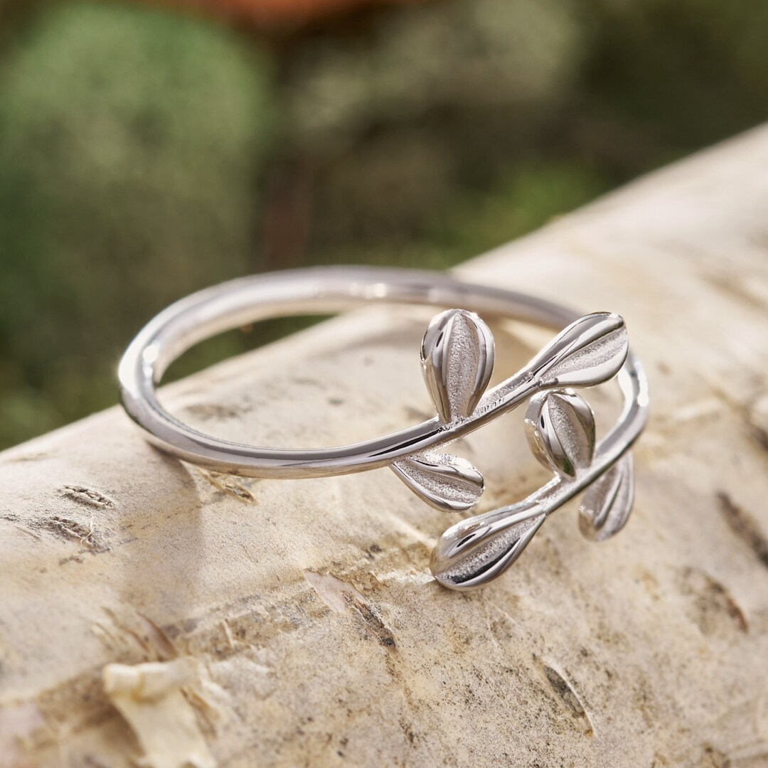 Sterling Silver Tree Branch Ring, Adjustable Silver Leaf Ring ...