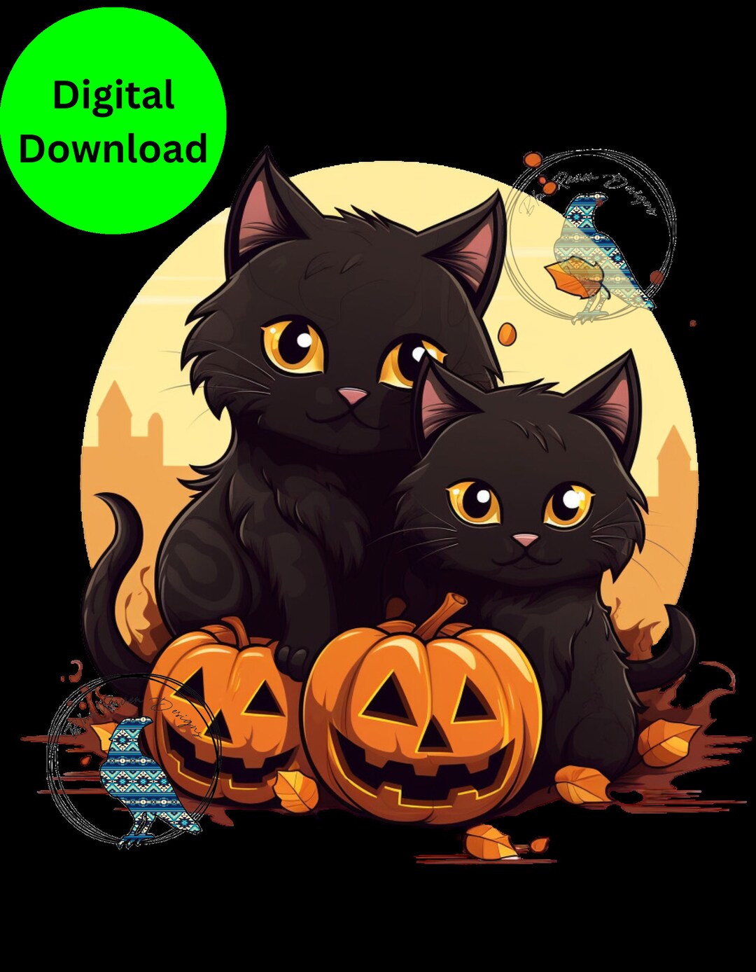 Cute Black Kittens & Pumpkins PNG - Digital Download for Fall Crafts ...