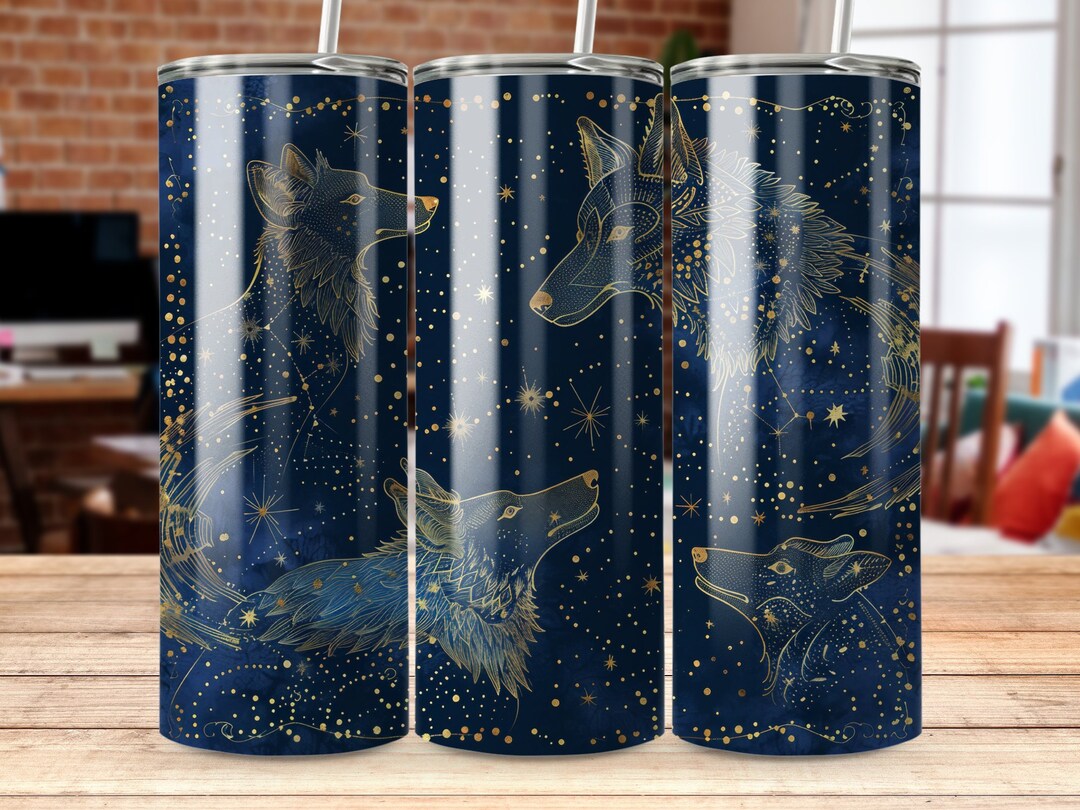 Wolf Starry Night Tumbler Wrap, Celestial Wolf Tumbler Cover, Galaxy ...