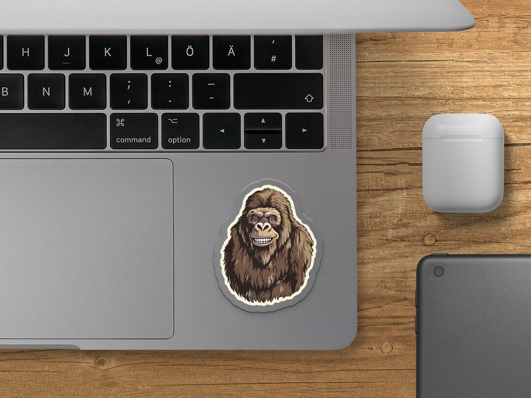 Smiling Gorilla Sticker, Cute Ape Decal, Laptop and Water Bottle ...
