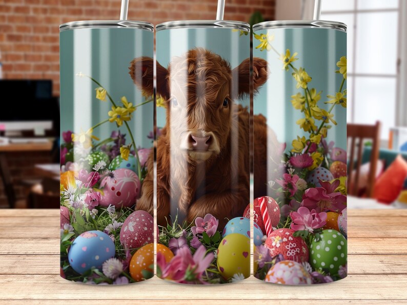 Cute Baby Cow Easter 20 Oz Tumbler Wrap, Spring Calves and Eggs Design ...