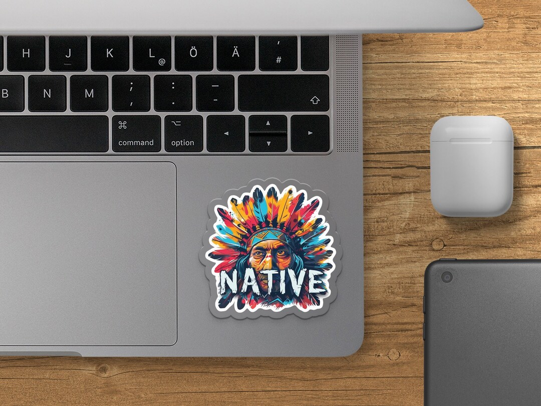 Native American Chief Sticker, Colorful Feather Headdress, Tribal Decor ...