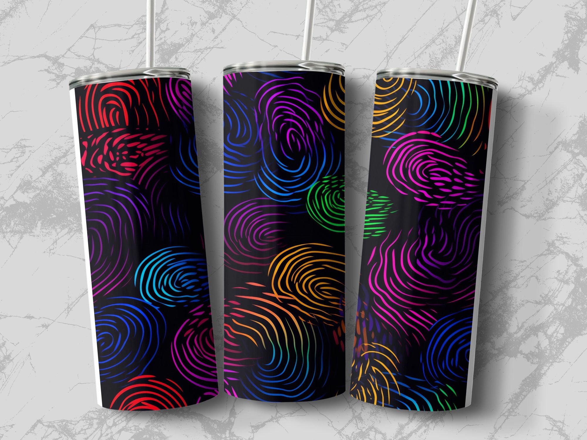 Neon Fingerprint Tumbler Wrap: 20 Oz Skinny Tumbler Sublimation Design ...