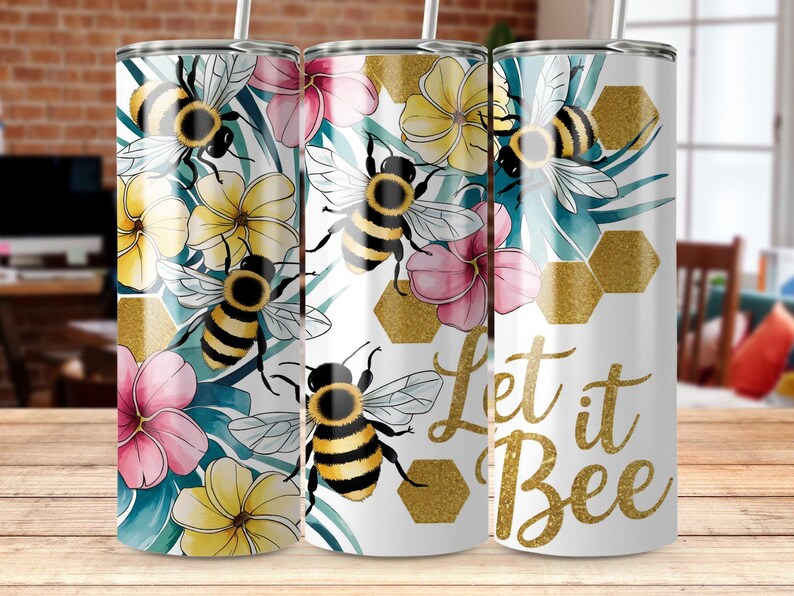 Bee Themed 20 Oz Tumbler Wrap Digital Download Straight Tapered Glitter ...