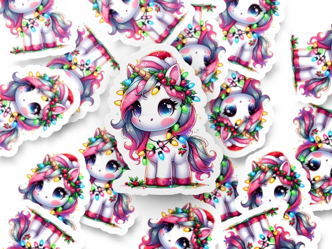 Kawaii Unicorn Sticker, Unicorn Sticker, Floral Christmas Vinyl Decal ...