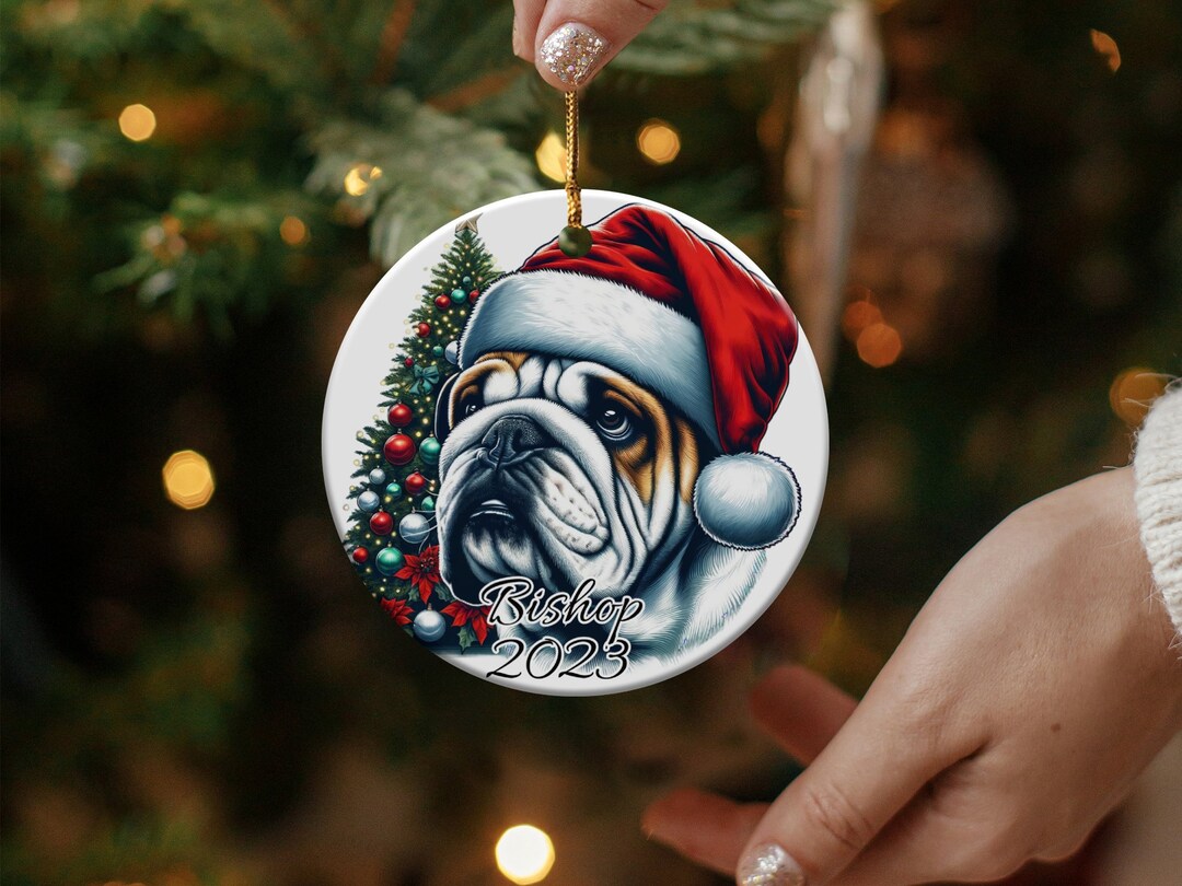 English Bulldog Santa Hat Personalized Ornament, Bulldog Santa Hat ...