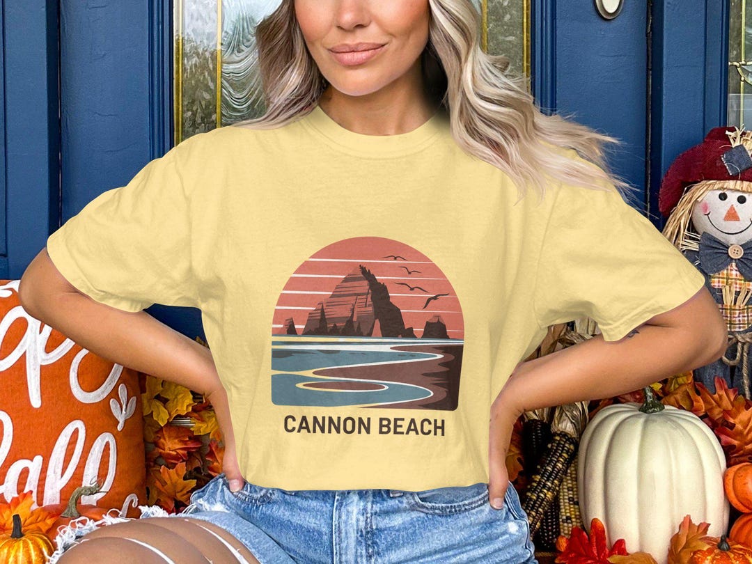 Vintage Cannon Beach T-shirt, Retro Ocean Graphic Tee, Seagulls Sunset ...