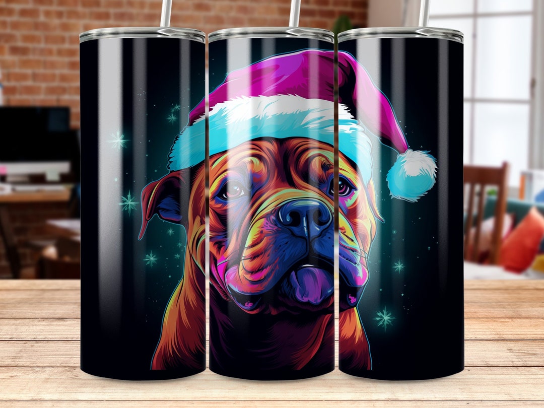 Santa Pit Bull 20 Oz Skinny Tumbler Sublimation Design, Straight ...