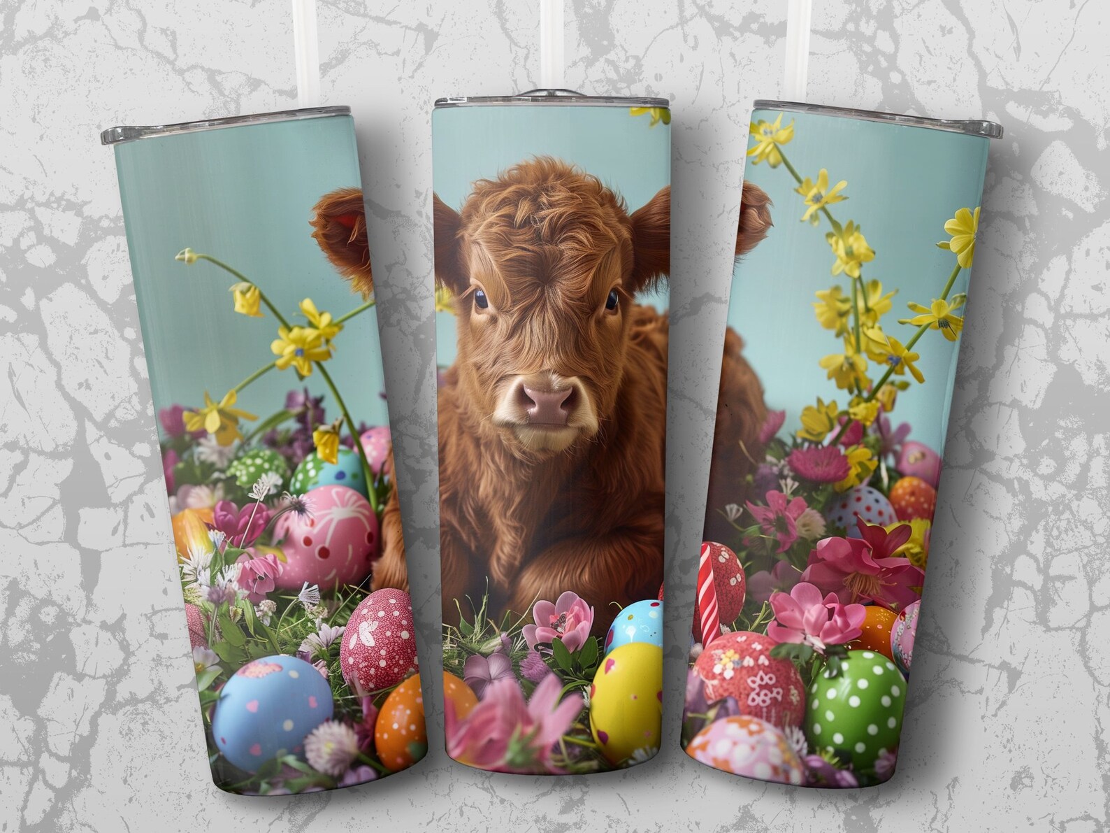 Cute Baby Cow Easter 20 Oz Tumbler Wrap, Spring Calves and Eggs Design ...