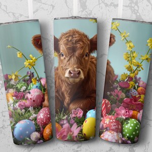 Cute Baby Cow Easter 20 Oz Tumbler Wrap, Spring Calves and Eggs Design ...
