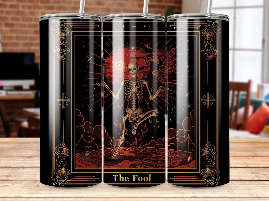 Tarot Card the Fool Skeleton Illustration, Astrology Red and Gold ...
