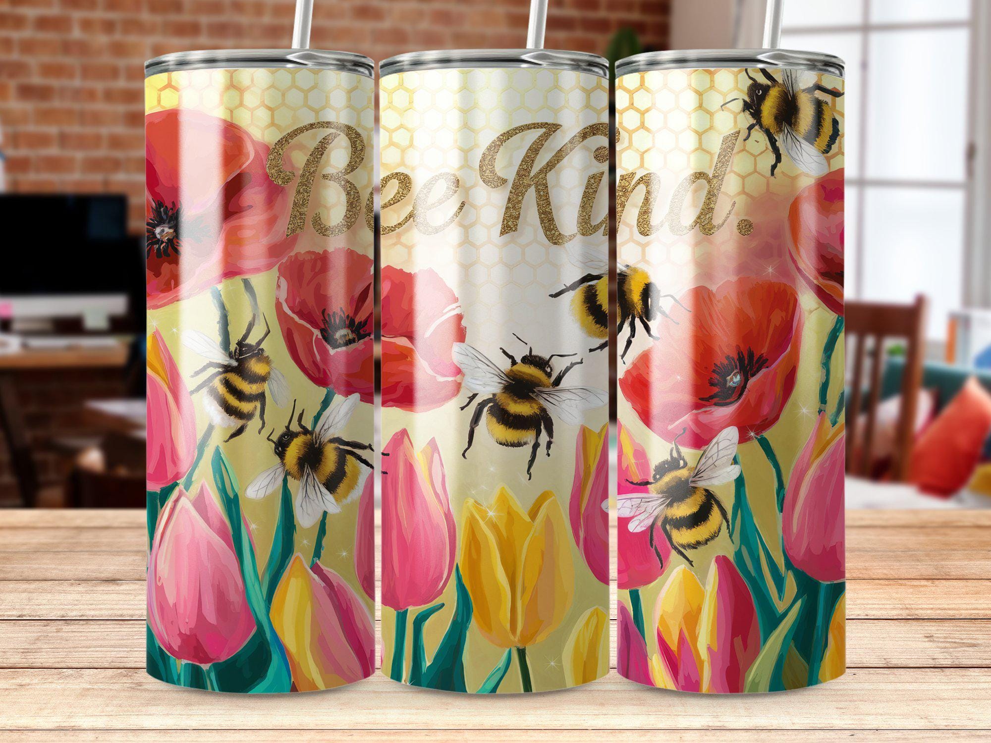 Bee Kind Bumblebee 20oz Tumbler Wrap Digital Download Floral Design ...