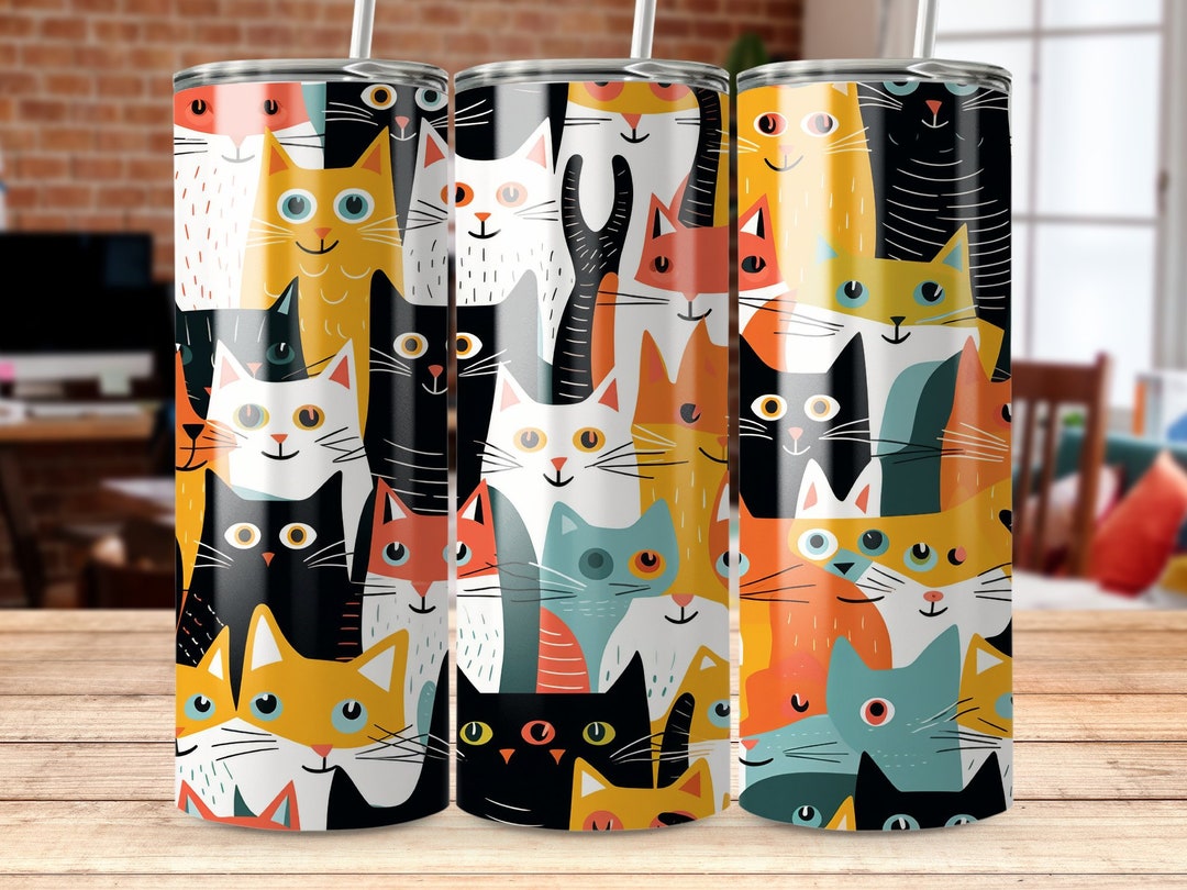 Retro Cats 20 Oz Skinny Tumbler Sublimation Design, Straight & Tapered ...