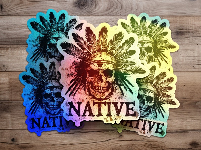 Native American Skull Sticker, Feather Headdress Decal, Laptop Vinyl ...