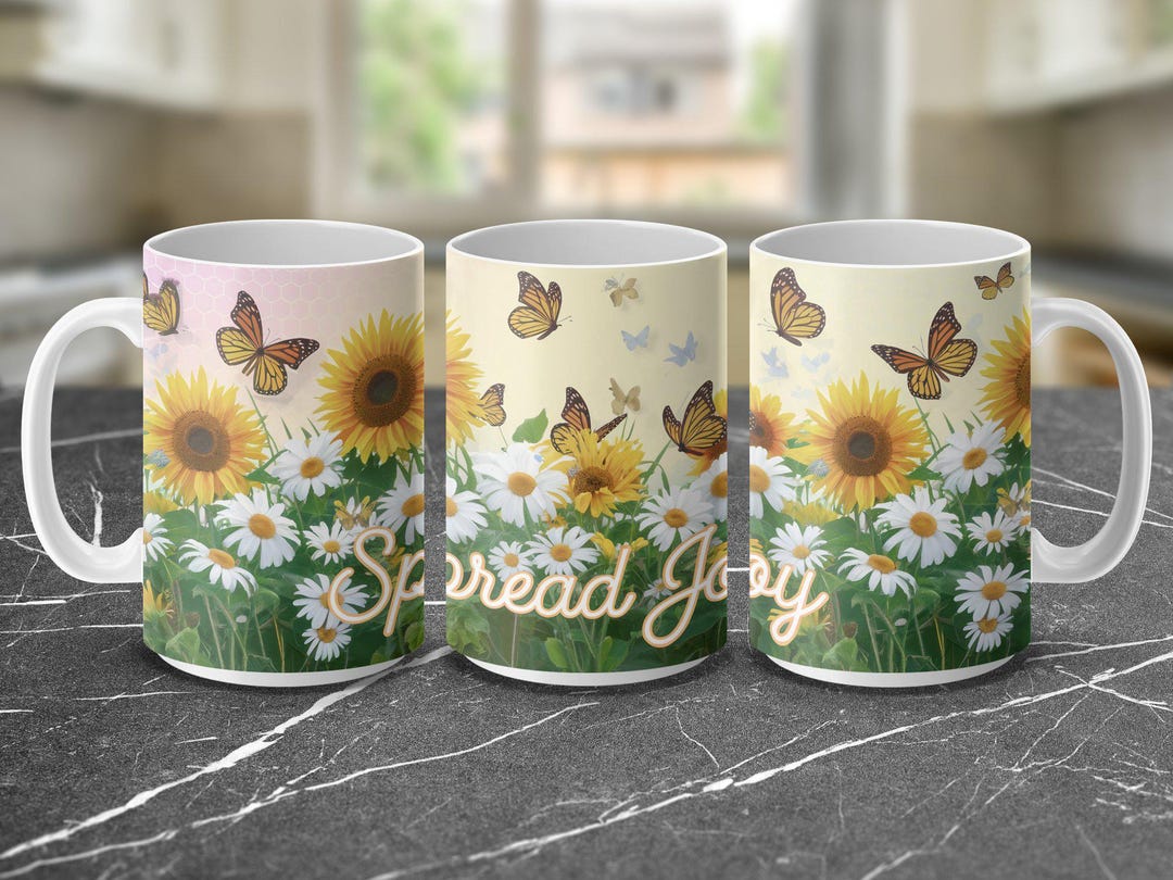 Spread Joy Coffee Mug Wrap Digital Download, Sunflower and Daisy Design ...
