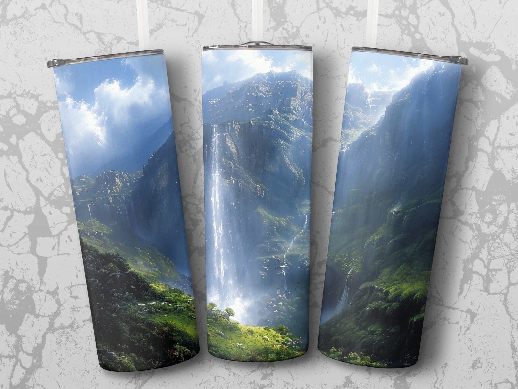20 Oz Tumbler Waterfall Wrap, Mountain Landscape Cup Sleeve, Nature ...