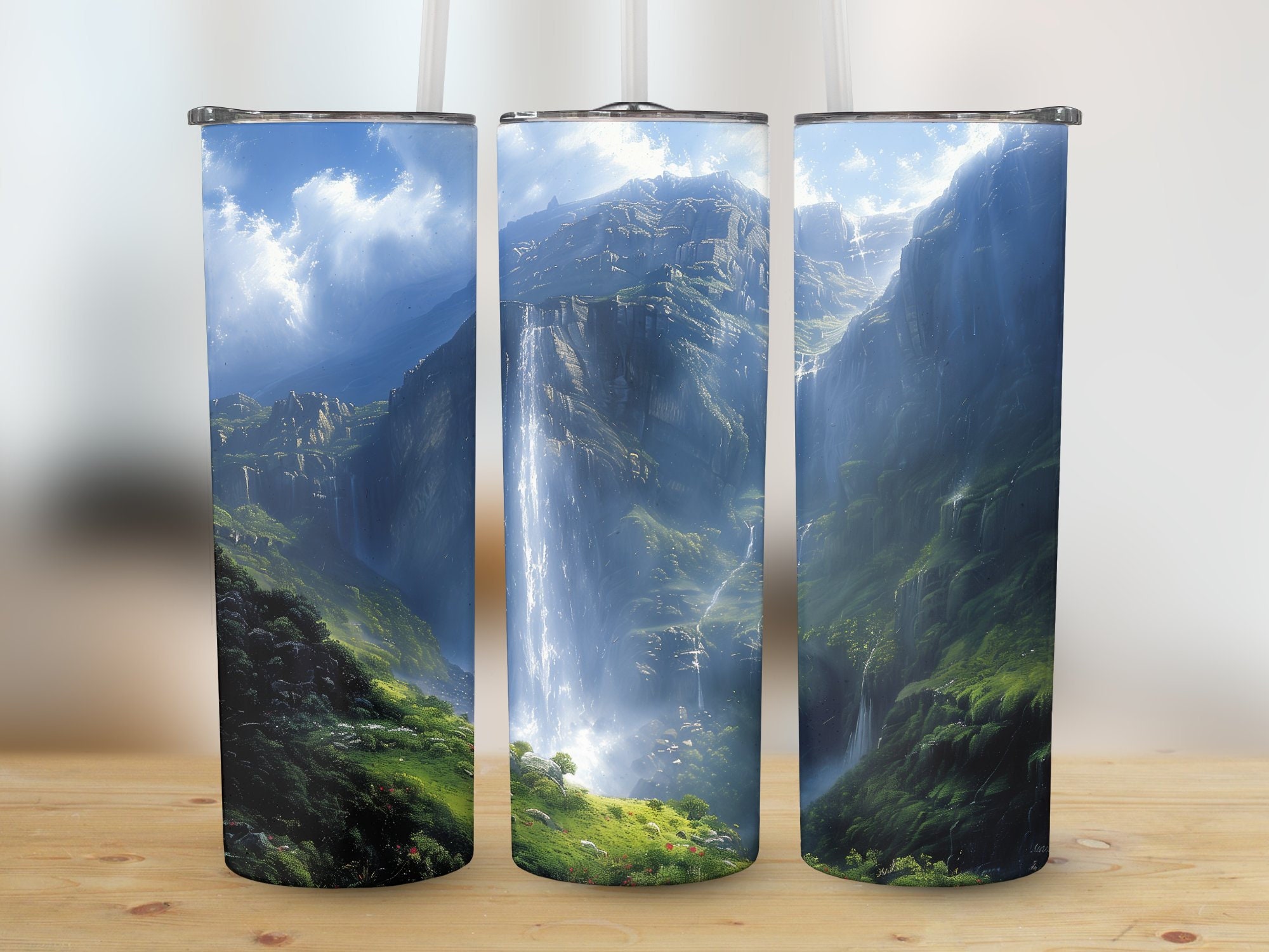20 Oz Tumbler Waterfall Wrap, Mountain Landscape Cup Sleeve, Nature ...