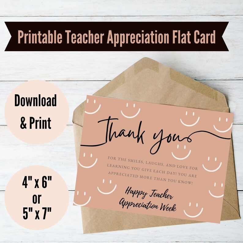 Printable Smiley Face Teacher Appreciation Thank You Card / - Etsy