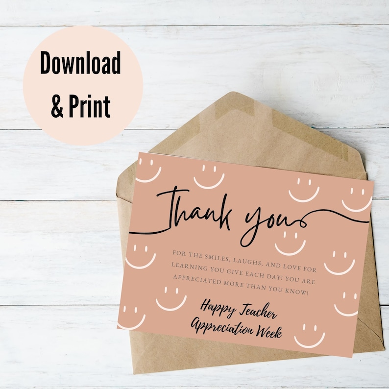 Printable Smiley Face Teacher Appreciation Thank You Card / - Etsy