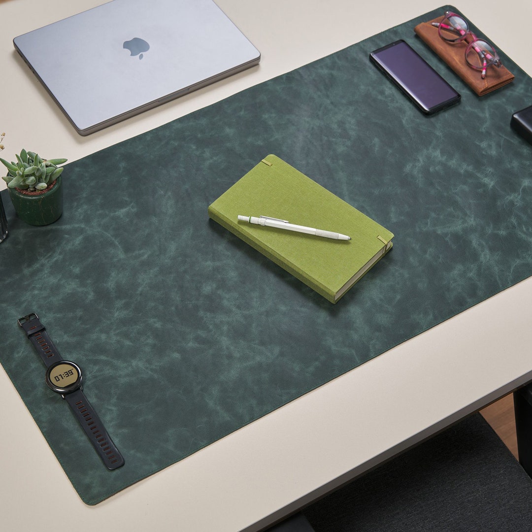 Green Leather Desk Mat – Handmade Full Grain Desk Pad, Eco-inspired ...