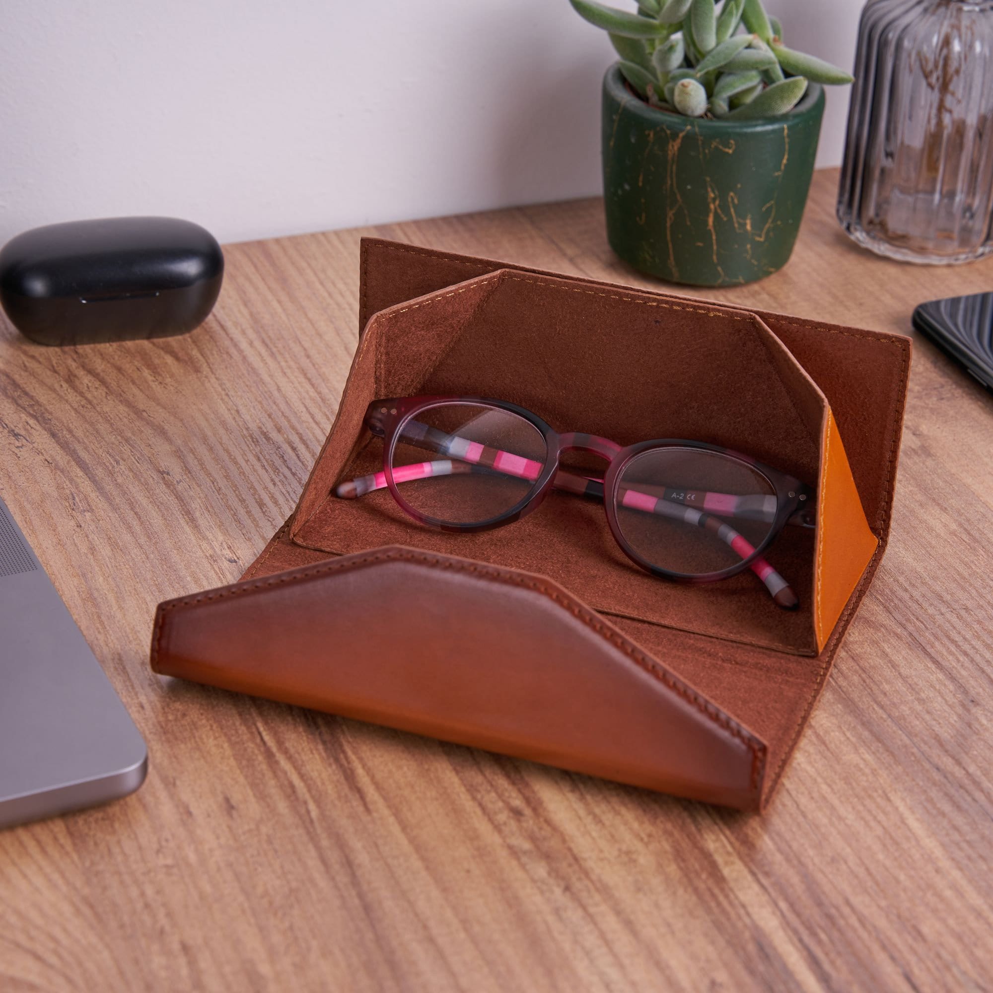 Tan Leather Glasses Case, Reading Glasses Case With Magnetic Clasp, Custom Folding Sunglasses ...