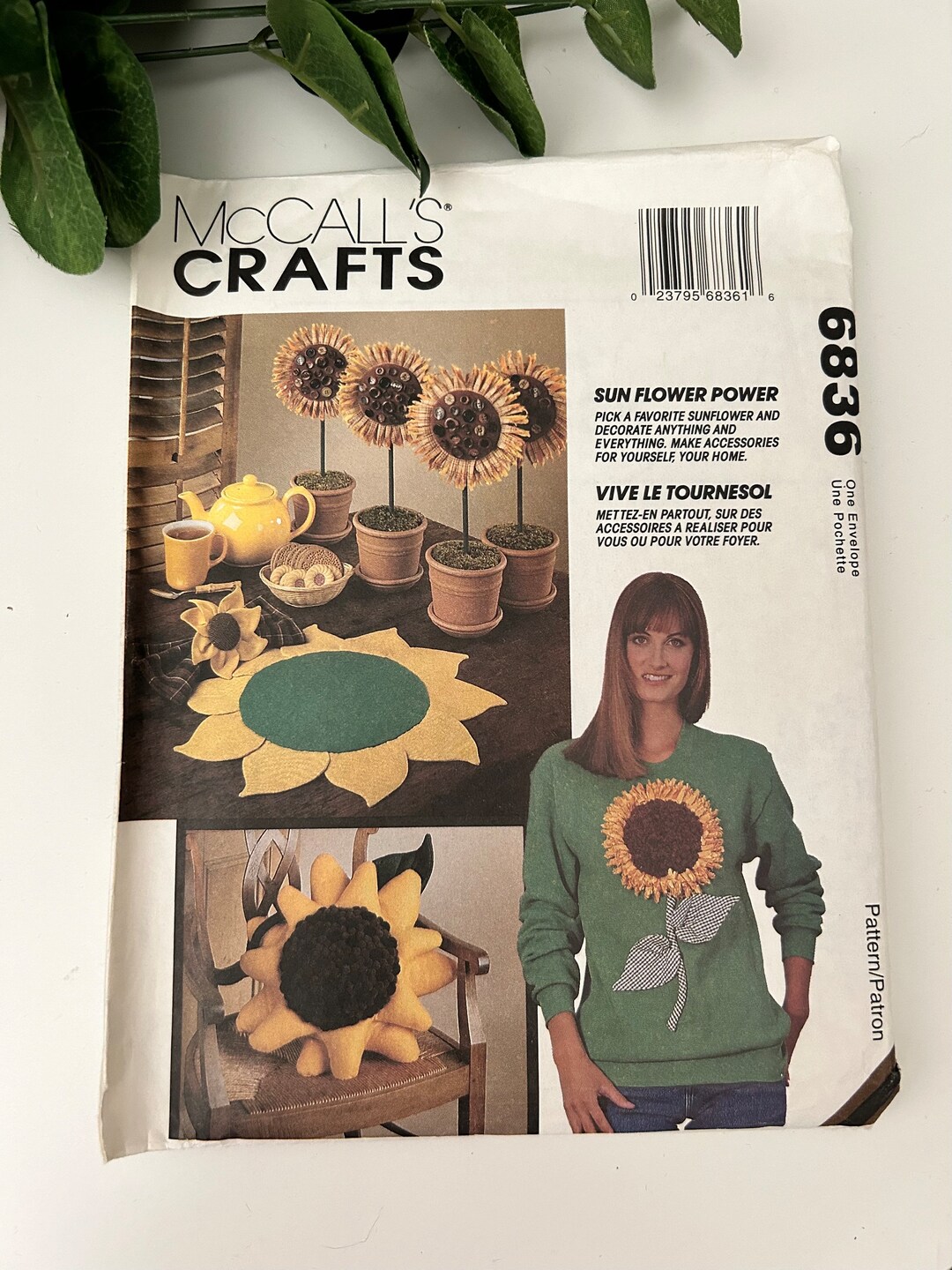 Mccall's Crafts 6836 UNCUT Sewing Pattern Sunflower Home Decor Headband ...