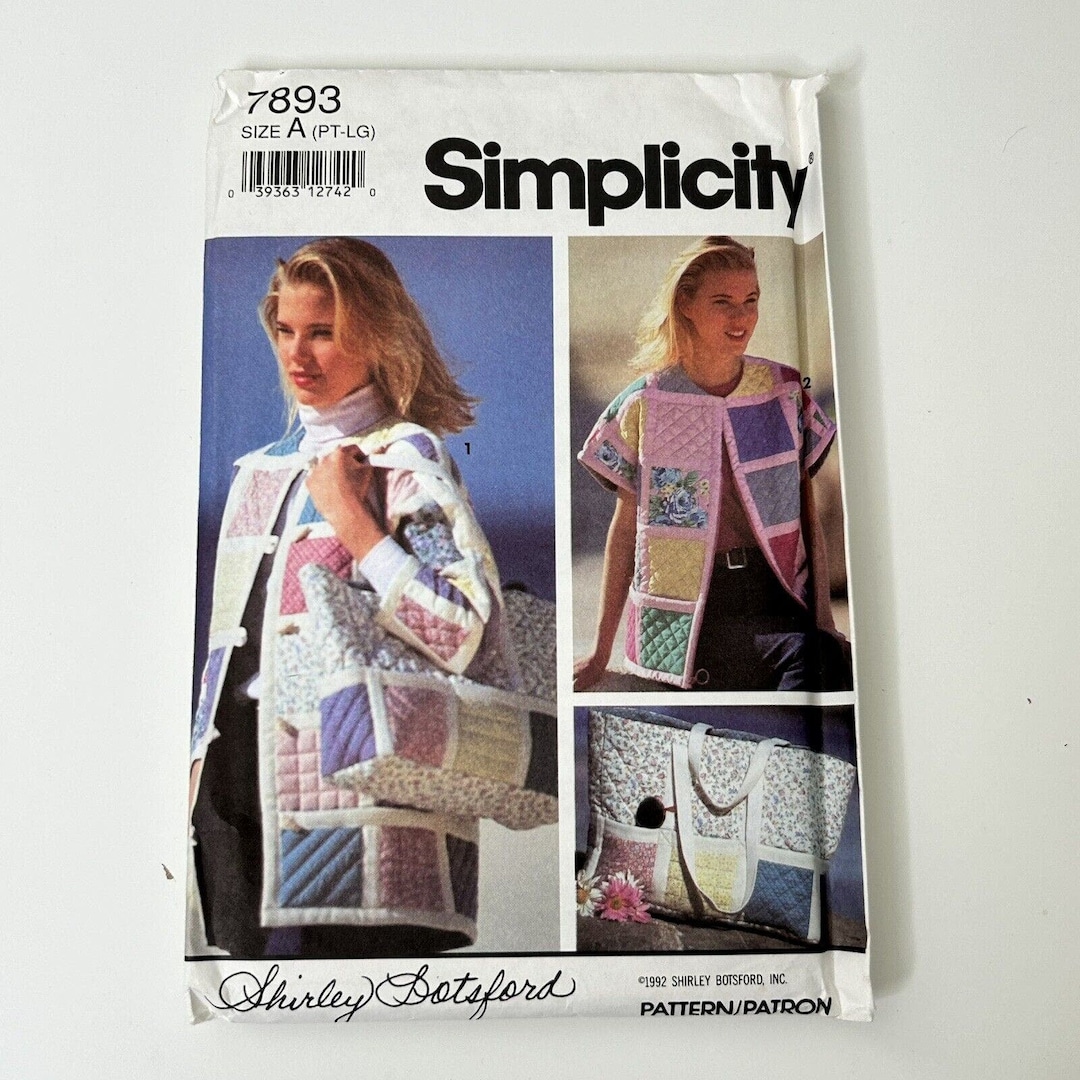 Simplicity Sewing Pattern 7893 Quilted Jacket Tote Bag Sizes A PT LG ...