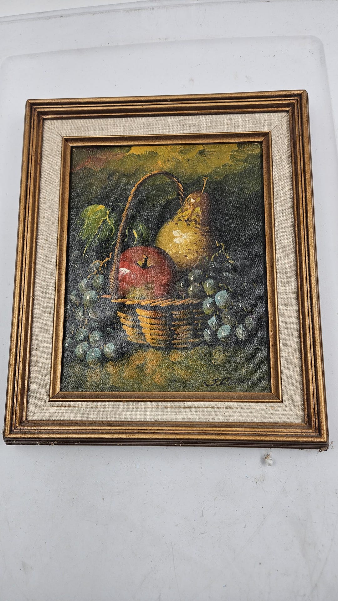 J Remstedt Oil Still Life Painting Fruit Apple Pear Grapes Basket ...