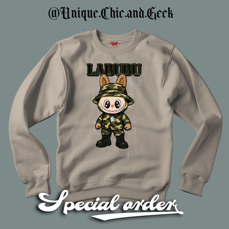 Labubu Army DTF PNG | Camo Character, Dog Tags, High-resolution Digital ...