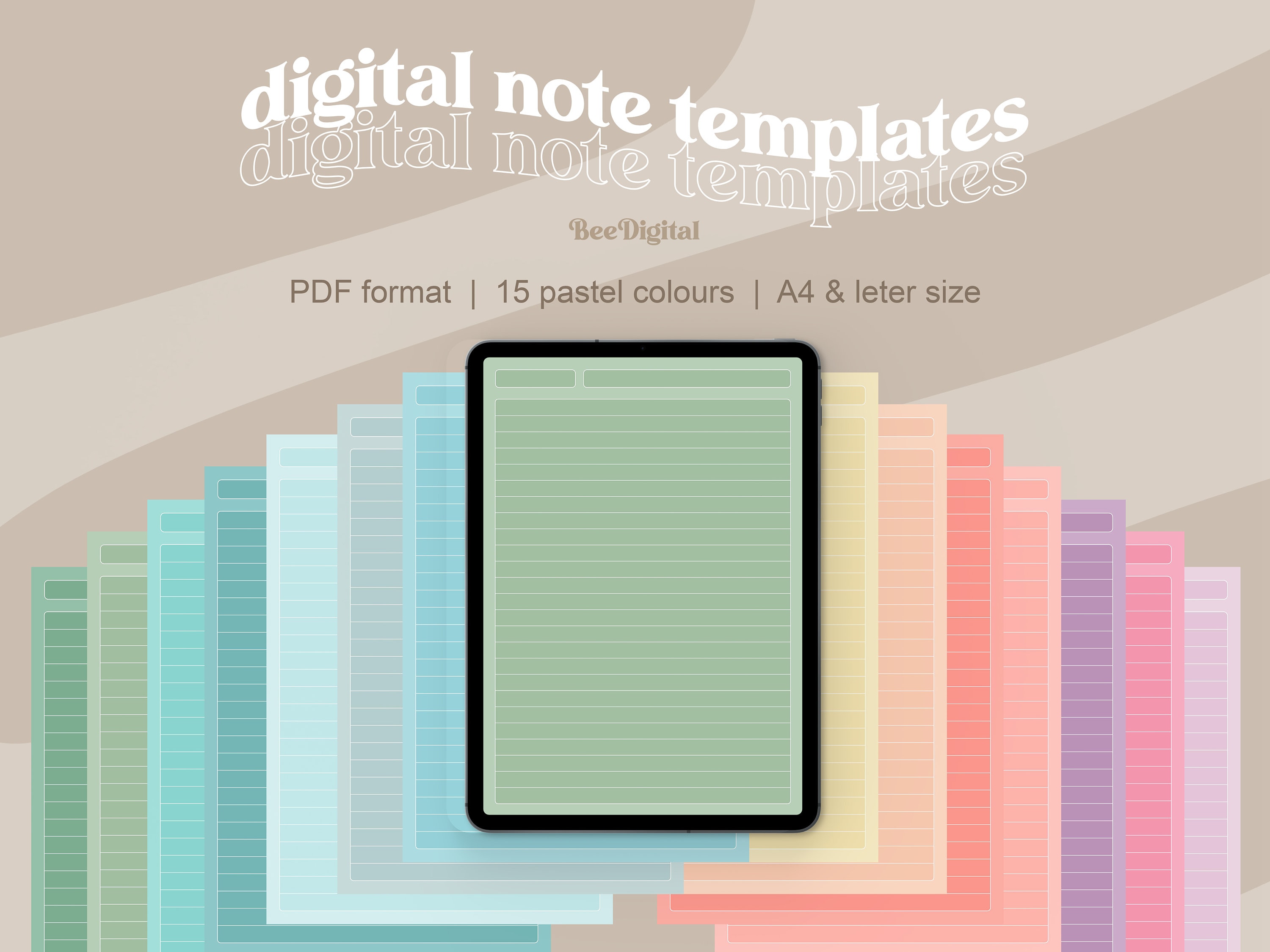 Digital Note Template Lined, Digital, Note Taking, Planner, Study ...