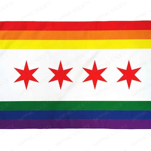 Chicago Gay Pride Flag 3'x5' LGBTQ Indoor Outdoor Waterproof Poly Illinois Flag CHI Gay Lesbian ...