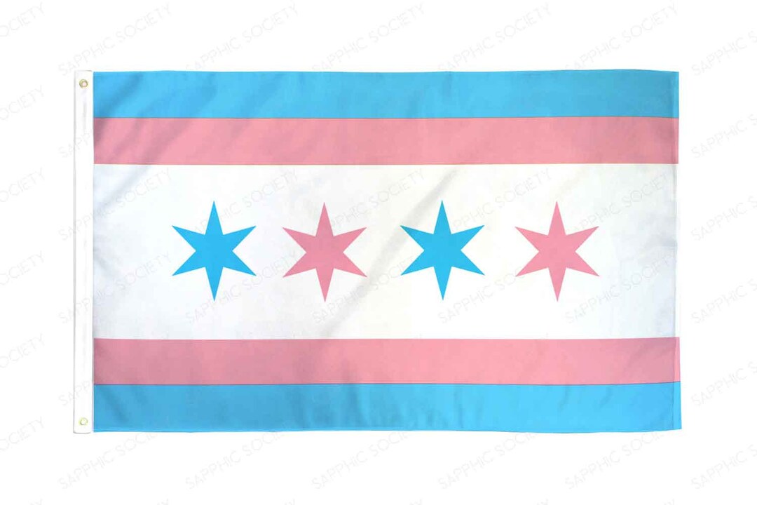 Chicago Transgender Pride Flag 3'x5' LGBTQ Indoor Outdoor Waterproof Poly Illinois Flag CHI ...