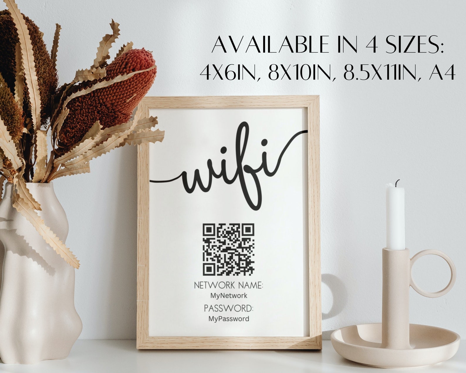 Wifi Password Sign Printable, Wifi QR Code Sign, Wifi Download, Wifi ...