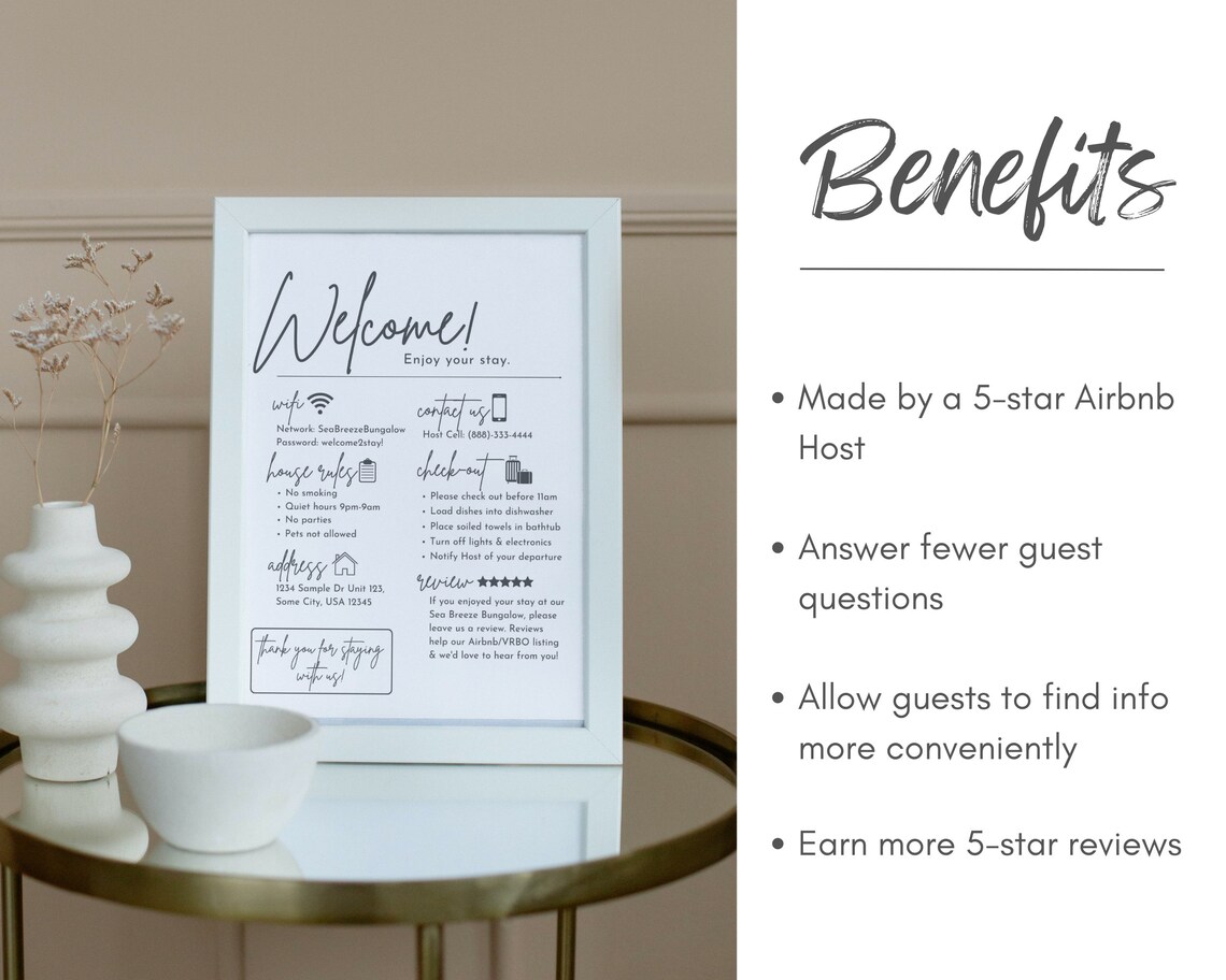 VRBO Welcome Sign, Airbnb / Vrbo Rental Signs, Vrbo Welcome Guide, Wifi ...