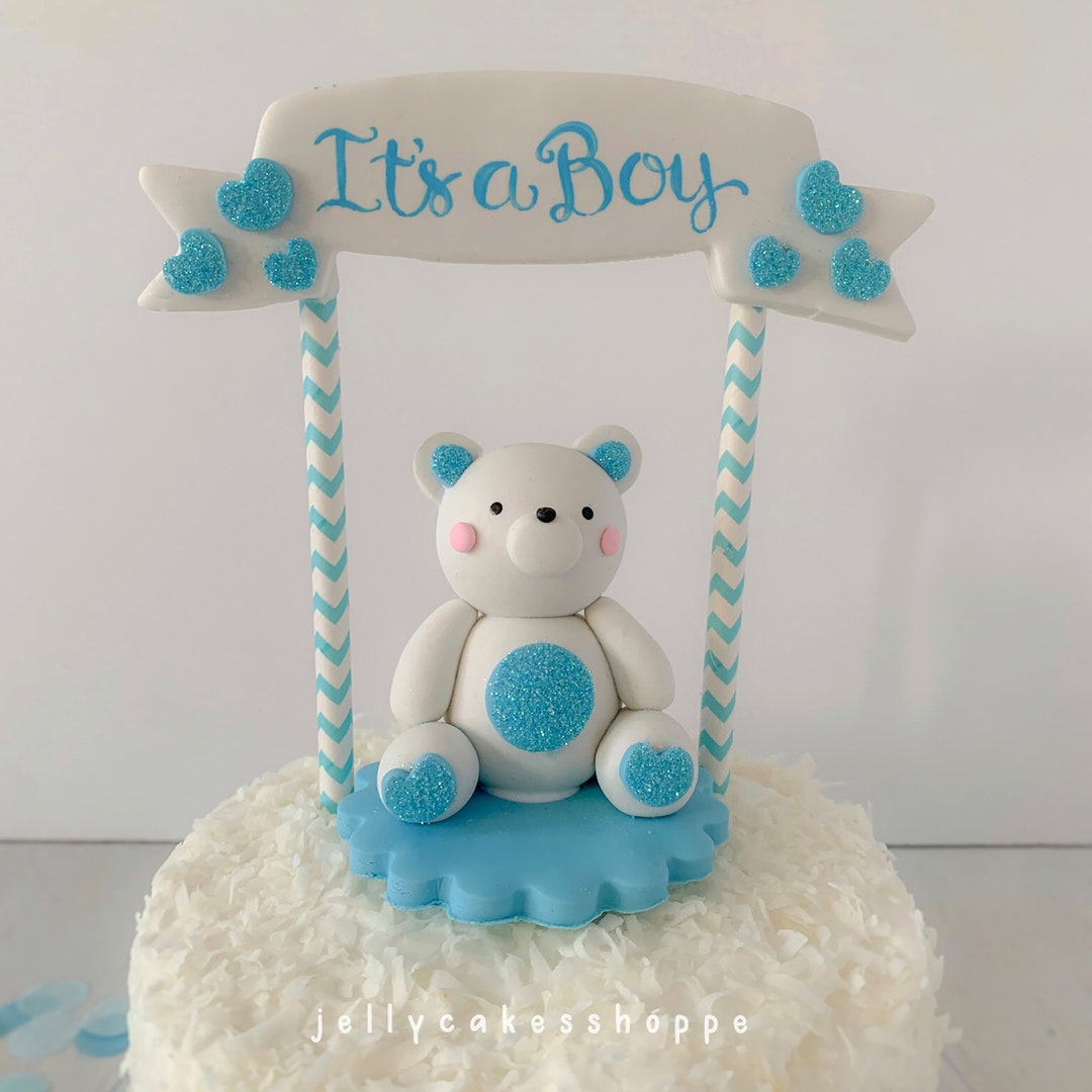 Baby Bear Cake Topper, Boy Baby Shower, Personalized, Nonedible Bear ...