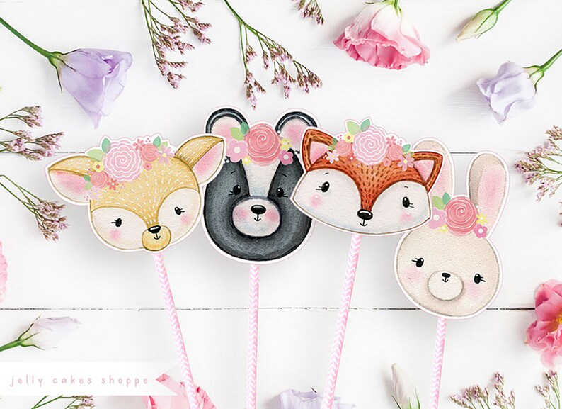 Woodland Animal Cake Topper for Girl, Woodland Baby Shower Centerpiece ...