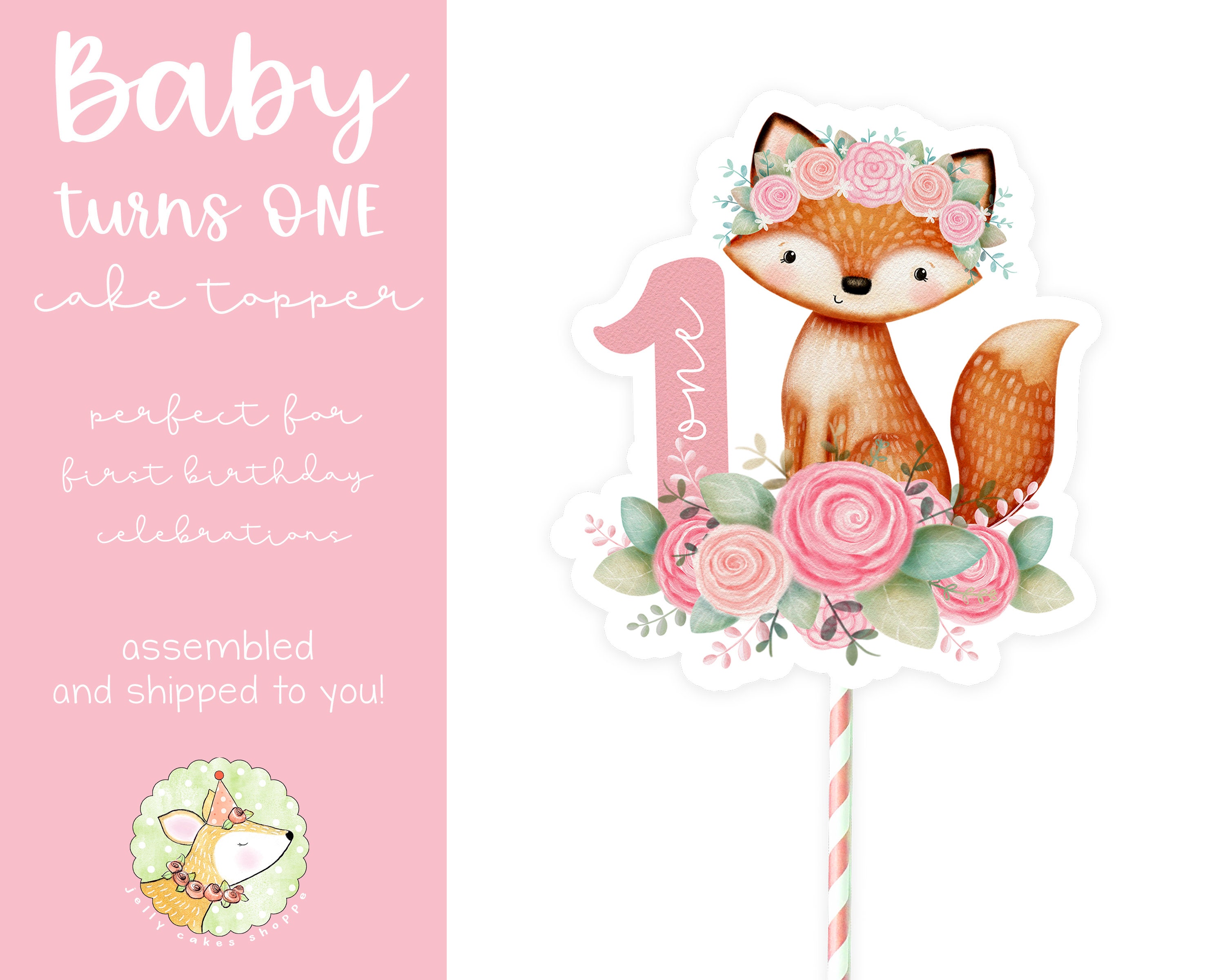 Fox Cake Topper for Baby's 1st Birthday, Cute Fox Centerpiece, Fox ...