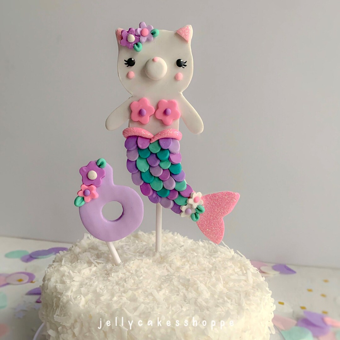 Mermaid Cat Cake Topper, Mercat Birthday, Nonedible Cat Cake Decoration ...