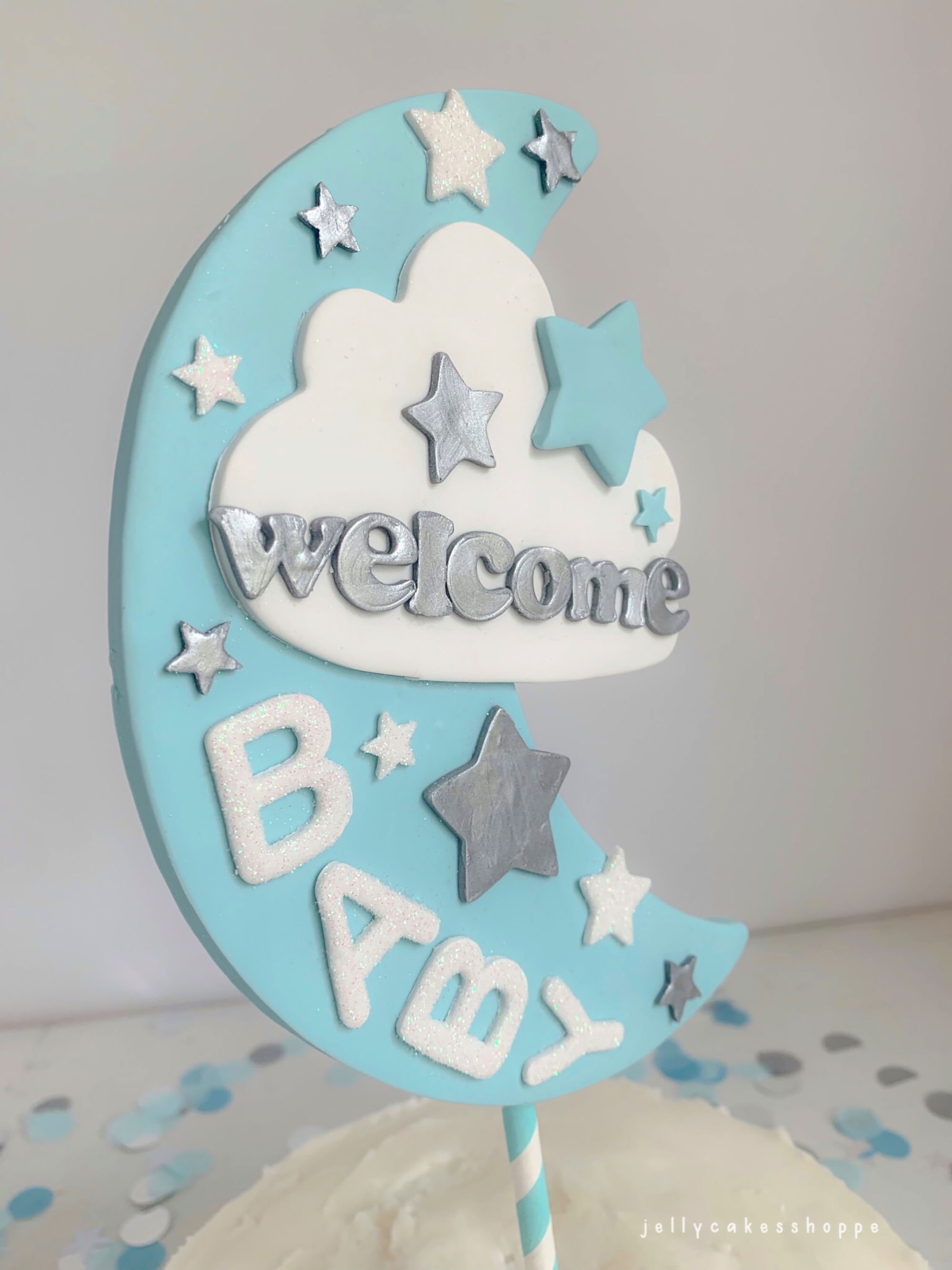 Moon and Stars Cake Topper for Baby Shower, Baby Boy, Twinkle Twinkle ...