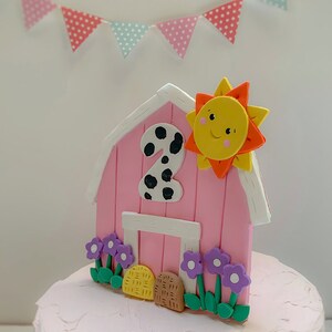 Pink Barn Cake Topper, Barnyard Birthday for Girl, Girly Farm Cake ...