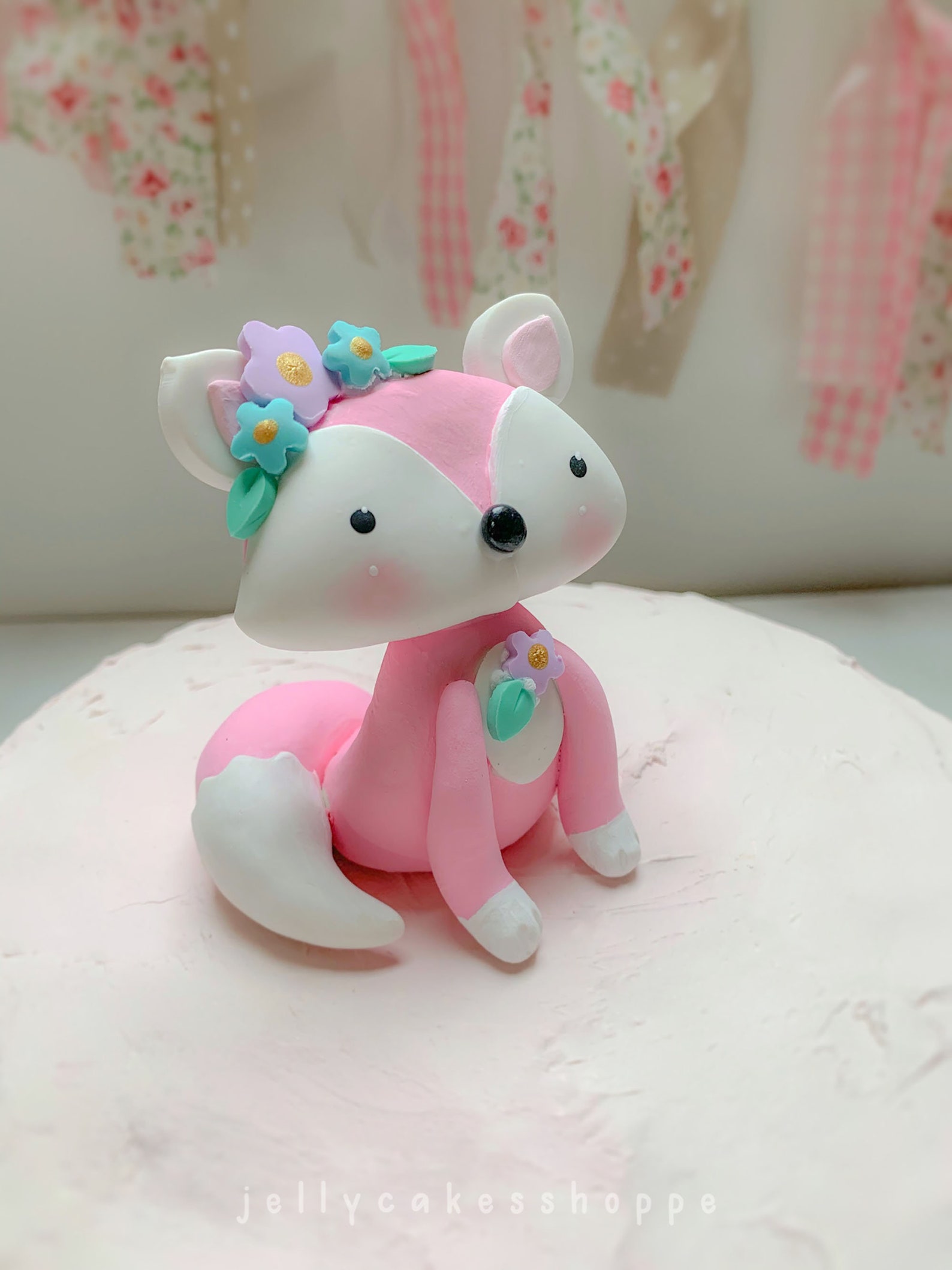 Pink Fox Cake Topper Nonedible Cake Topper Woodland Baby - Etsy